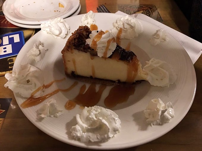 Turtle cheesecake with whipped cream and caramel drizzle: because you've already committed to the full Wagner's experience anyway.