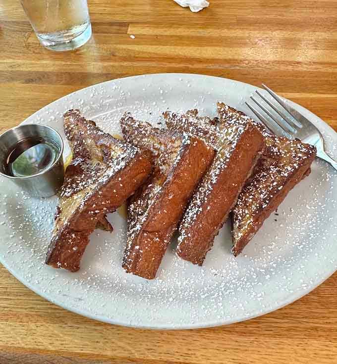 French toast dusted with powdered sugar looks like it just walked off a Norman Rockwell painting.
