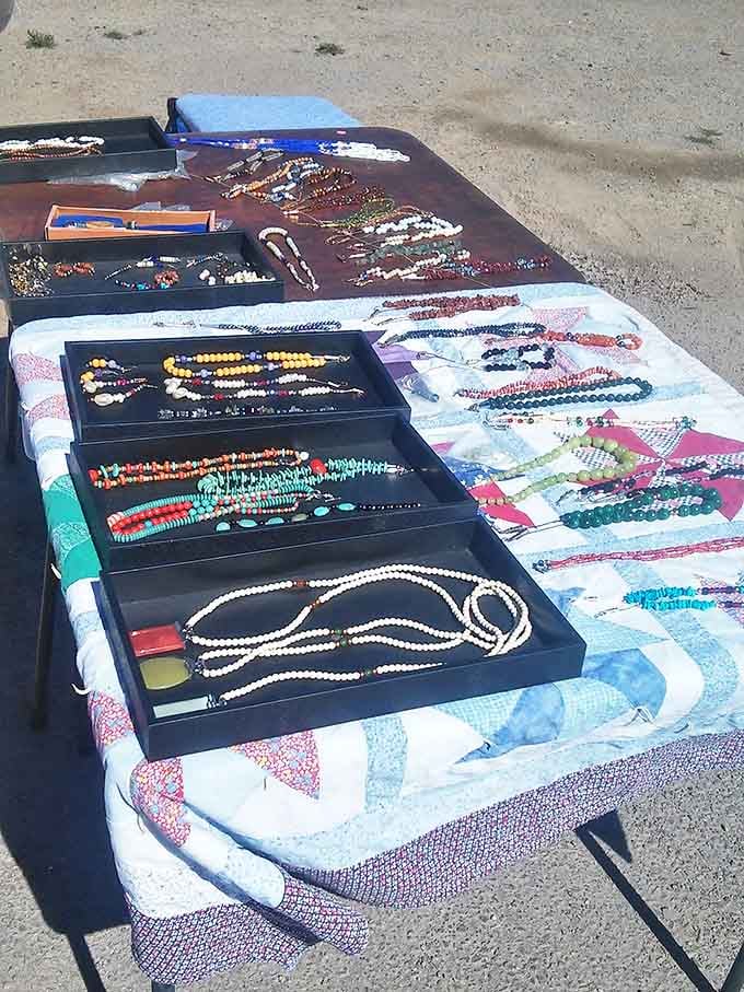 Jewelry hunters, rejoice! This outdoor display of colorful beaded necklaces and handcrafted accessories proves some of the best treasures at Peddlers Pavilion catch the desert sunlight.