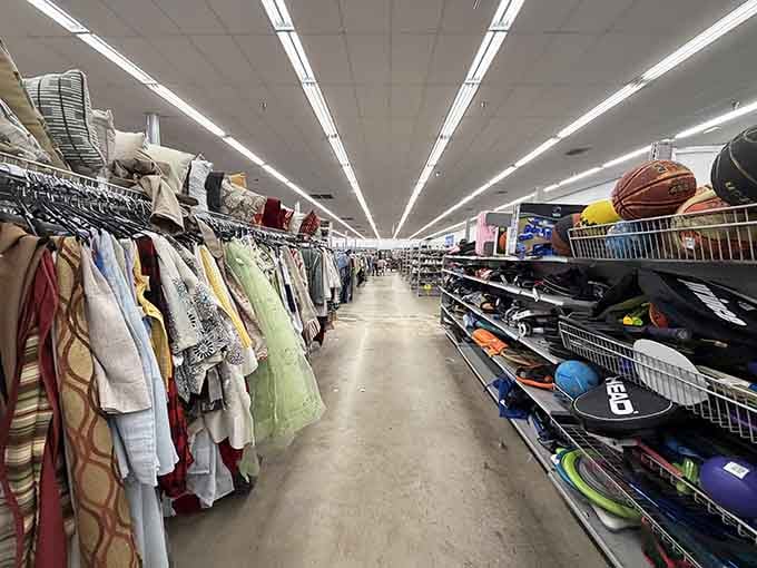 The main drag of thrift paradise&mdash;where clothing for every occasion stretches toward the horizon like a runway for your next fashion reinvention.