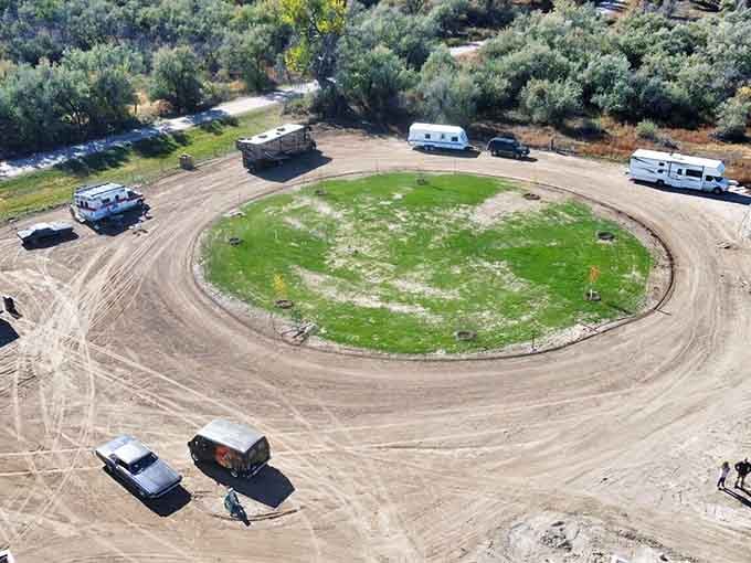 The local campground offers a circular track for community events, where neighbors actually become friends.