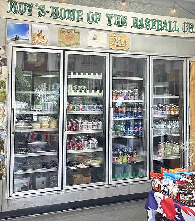 The beverage cooler – where decisions are made that will determine the perfect liquid companion for your Baseball Crab Cake.