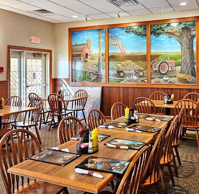 The mural depicting farm life isn't just decoration &ndash; it's a window into the soul of the community that gathers here.