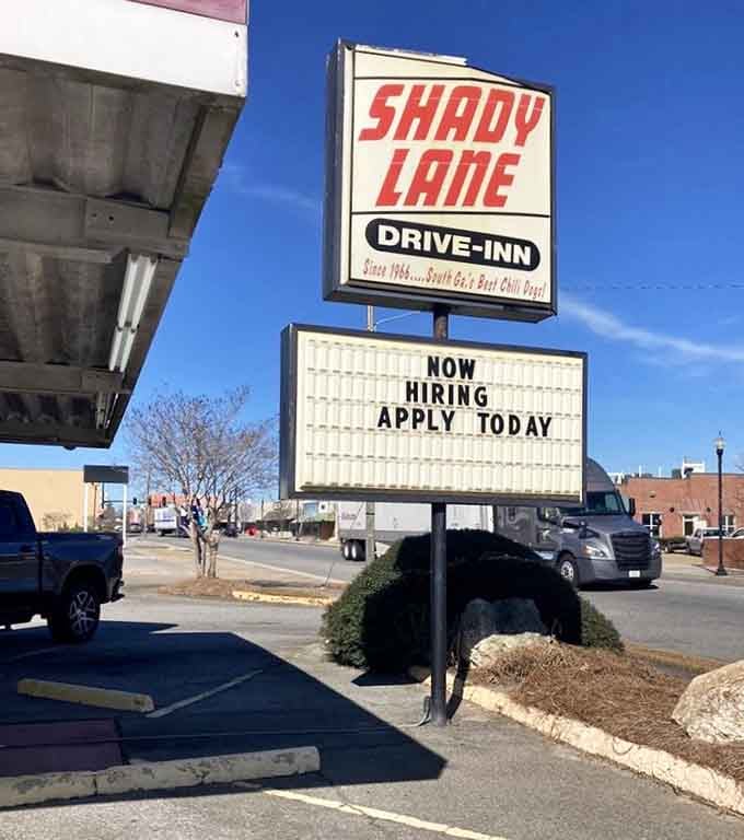 The sign that's launched a thousand road trips. "South Ga's Best Chili Dogs" isn't bragging if it's true&mdash;and that "Now Hiring" might tempt you to stay forever.