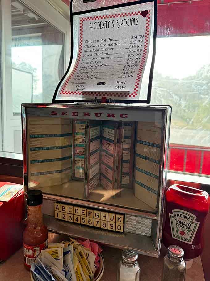 Today's specials hang above a vintage tabletop jukebox—two American classics that never go out of style, promising both good tunes and good food.