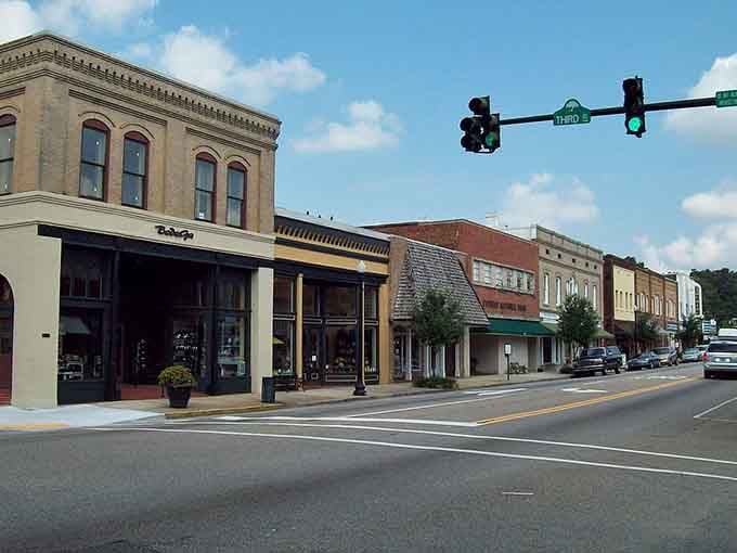Classic storefronts stand shoulder to shoulder like old friends, offering everything you need within walking distance.