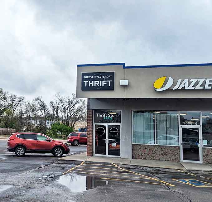 Forever Yesterday Thrift's modern storefront design brings vintage shopping into the present with style and serious curb appeal.