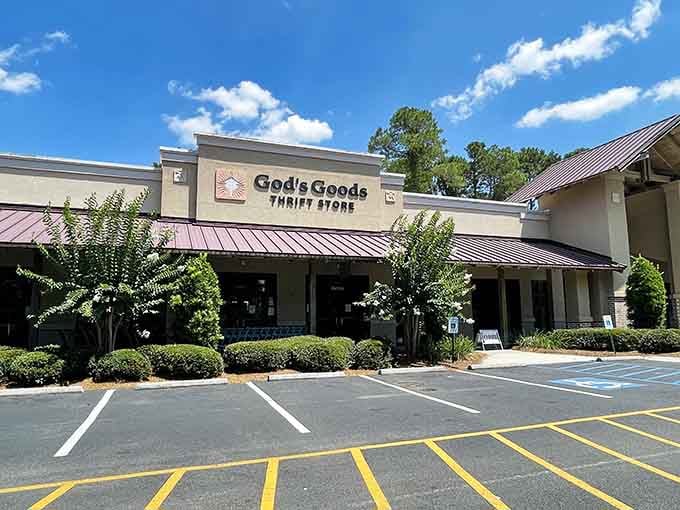 God's Goods sits nestled among greenery like a peaceful oasis for purposeful shopping adventures.
