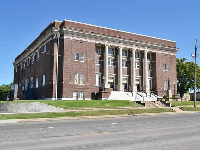 Independence's courthouse stands like a brick and limestone exclamation point, declaring the town's historic significance.