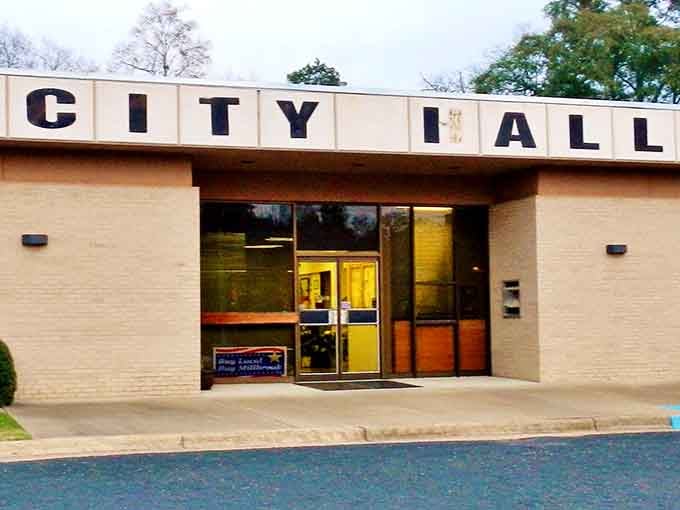 Colorful doors on City Hall suggest a place where bureaucracy hasn't completely killed creativity or community spirit yet.