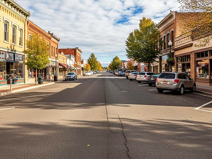 Autumn colors frame this perfectly preserved main street where every building tells its own unique story.
