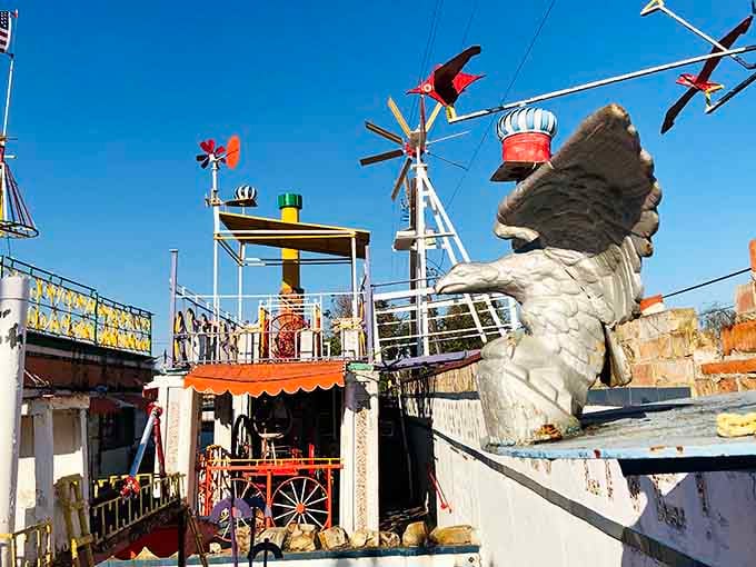 Colorful windmills and whimsical sculptures create a maze of folk art celebrating one person's passionate citrus obsession.