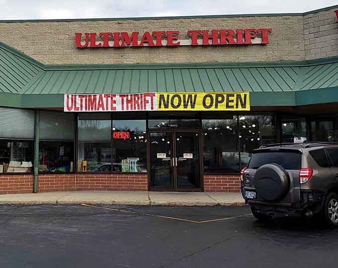 Bold red letters announce your destination while that "NOW OPEN" banner practically shouts welcome to eager shoppers.