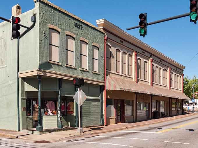 Railroad tracks run alongside Commerce's brick buildings, reminding everyone that this town grew up when trains were the real deal.