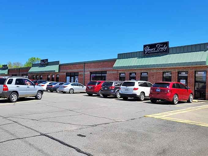Brick buildings and busy parking lots signal serious thrift shopping ahead for Conway visitors.