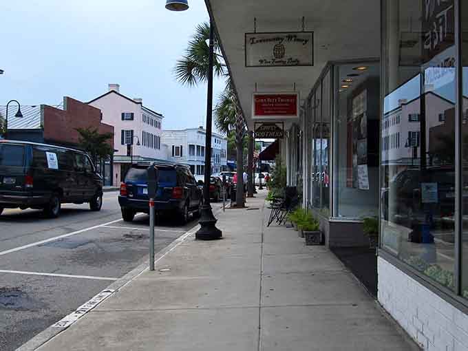 Sidewalk storefronts invite leisurely browsing in a downtown that remembers when shopping meant visiting your neighbors.
