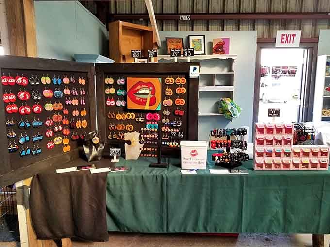 Colorful earrings displayed like artwork prove that accessorizing doesn't require emptying your savings account to look fabulous.