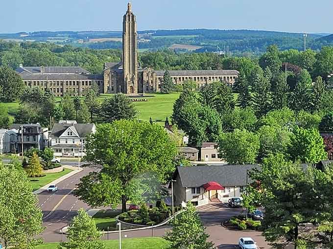 Tree-lined residential streets create peaceful neighborhoods where front porches still serve their original social purpose.