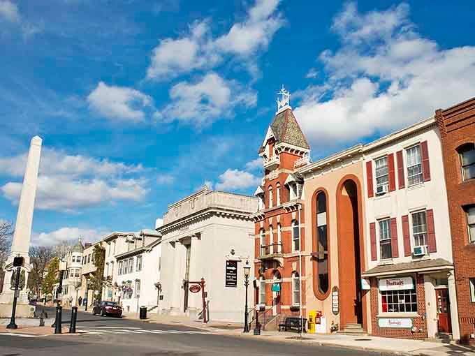 That distinctive clock tower rises above terra cotta arches, marking time in a town that respects its past.