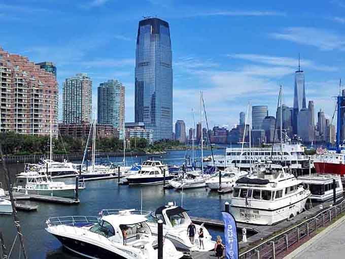 Marina life meets Manhattan views&mdash;sailboats bob peacefully while skyscrapers remind you the city never sleeps just across the water.
