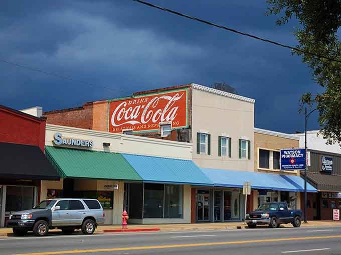 That vintage Coca-Cola sign painted on brick is worth the drive alone, a reminder of simpler advertising days.