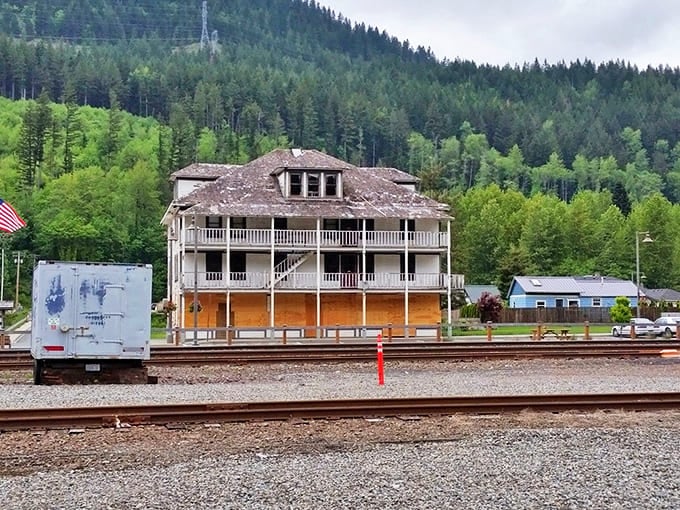 This weathered beauty has seen a century of train whistles and mountain storms &ndash; Skykomish's historic hotel stands proud.