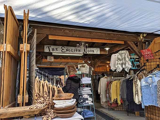 The English Nook offers cozy clothing and home goods like a charming cottage tucked inside a bustling marketplace.