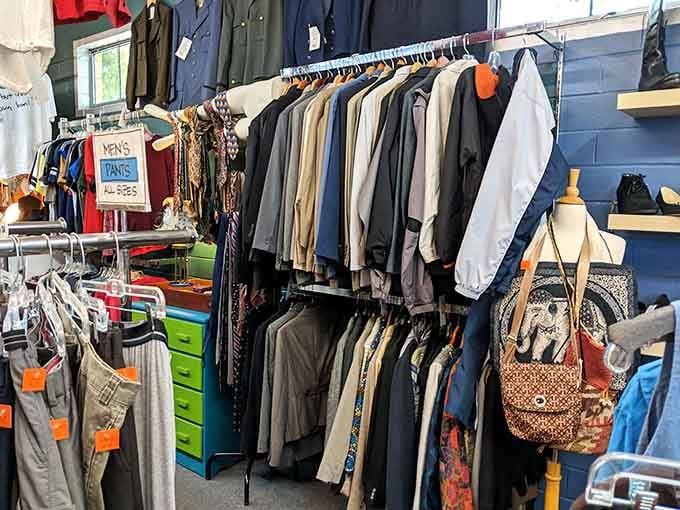 Inside, the curated racks and colorful displays transform thrifting into an art form worthy of any boutique shopping experience.
