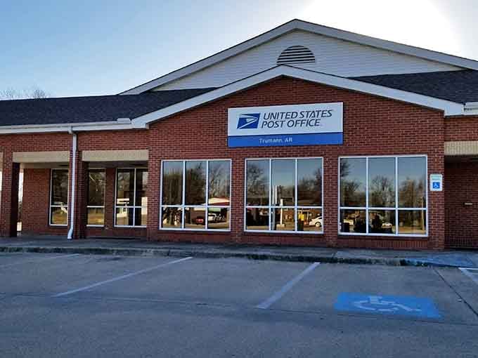 Trumann's practical post office represents the no-nonsense affordability that makes this town a retiree's budget dream.