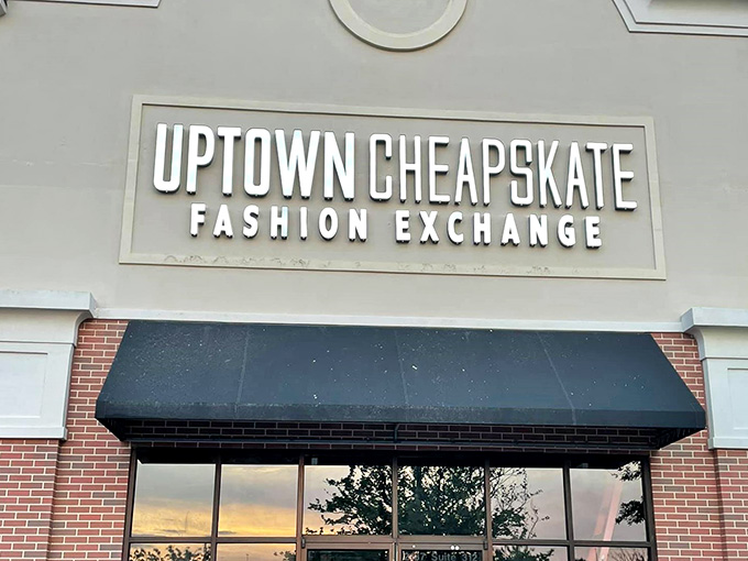 Clean white lettering against a minimalist backdrop promises curated style finds without the usual thrift store treasure hunt chaos.