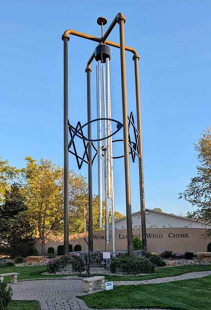 Gleaming in the summer sun, this record-breaking wind chime turns gentle breezes into concerts that would impress even the most discerning giants.