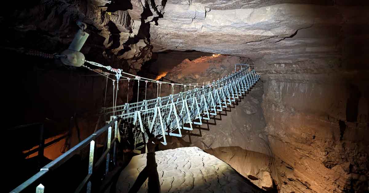 Cave Rope Bridge Walk Across A 100-Foot Suspension Bridge Deep Inside This Remarkable ...