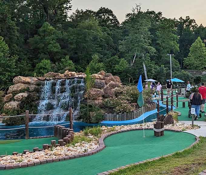 That's not just a waterfall backdrop—it's the crown jewel of a mini golf course that takes putting seriously.
