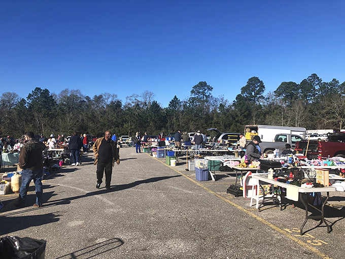 The outdoor sprawl where treasure hunters roam free, tables loaded with possibilities stretching toward the horizon.