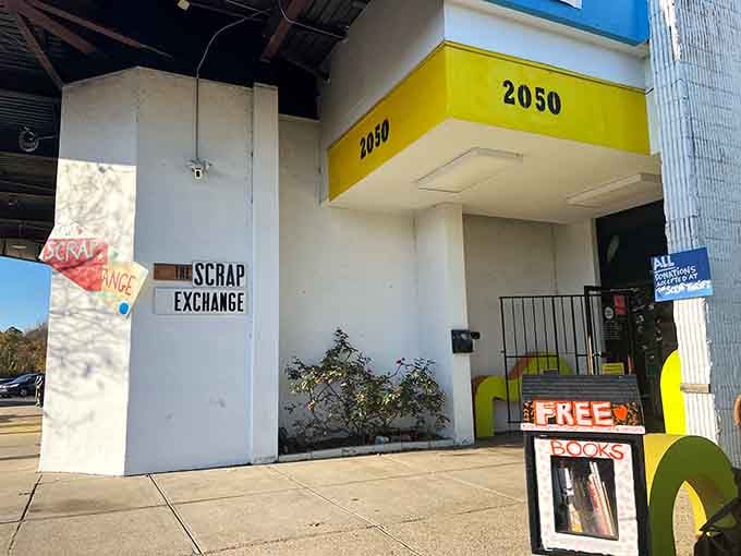 That cheerful yellow awning beckons like a creative beacon, promising treasures that'll make your crafting heart sing.