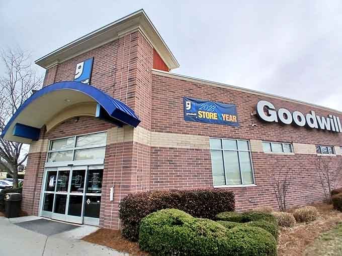 The brick facade and cheerful blue logo signal you've arrived at thrift shopping paradise in Concord.