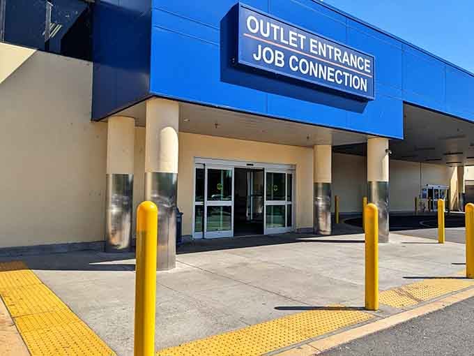 The blue and yellow beacon of bargain hunting awaits, where treasure seekers gather for retail therapy by the pound.