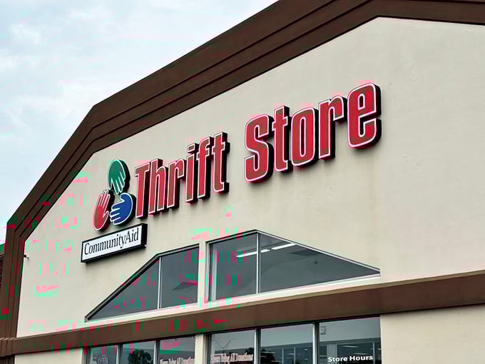 That bold red signage isn't just announcing a thrift store &ndash; it's declaring a treasure hunting headquarters.