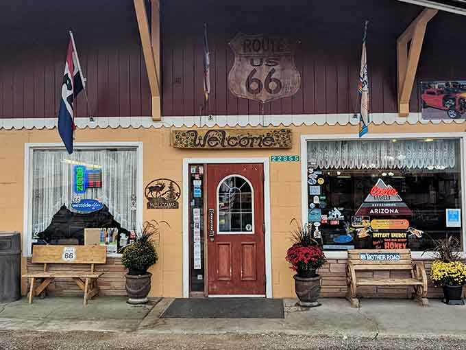 That welcoming storefront with the Route 66 shield isn't just decoration, it's a promise of authentic road trip magic waiting inside.