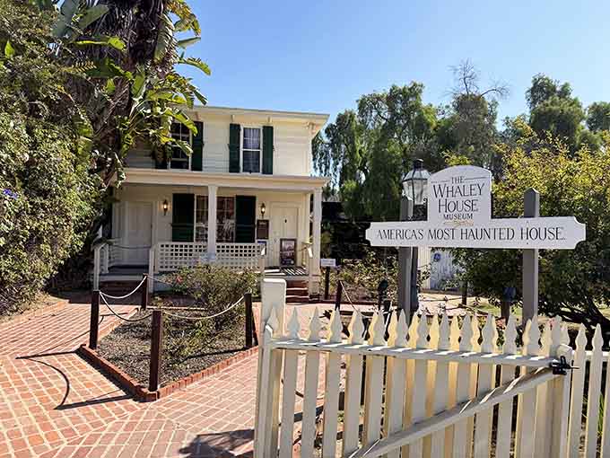 That sign isn't kidding around, proudly declaring its haunted status like a badge of supernatural honor.