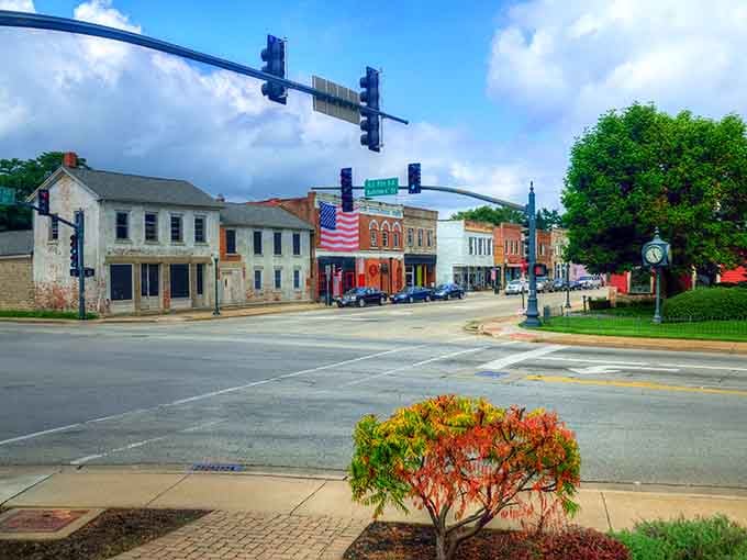 Sometimes the best views come from an intersection, where you can see a town's heart laid out like a storybook.
