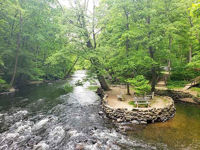 That charming stone island in the middle of the Musconetcong River is your new favorite picnic spot waiting to happen.