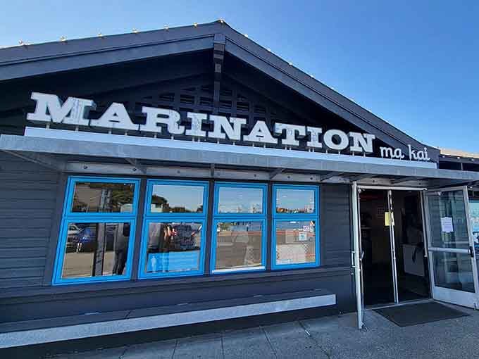 The entrance welcomes you with island charm and the promise of tacos that'll transport your taste buds across the Pacific.