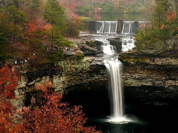 When fall decides to show off at DeSoto Falls, even the mist seems painted in autumn's favorite colors.