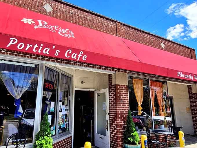 That burgundy awning isn't just decoration&mdash;it's a beacon calling you to plant-based paradise in Columbus.