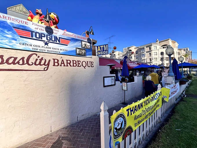 The exterior promises authentic barbecue and Hollywood nostalgia, a combination that's hard to resist in sunny San Diego.
