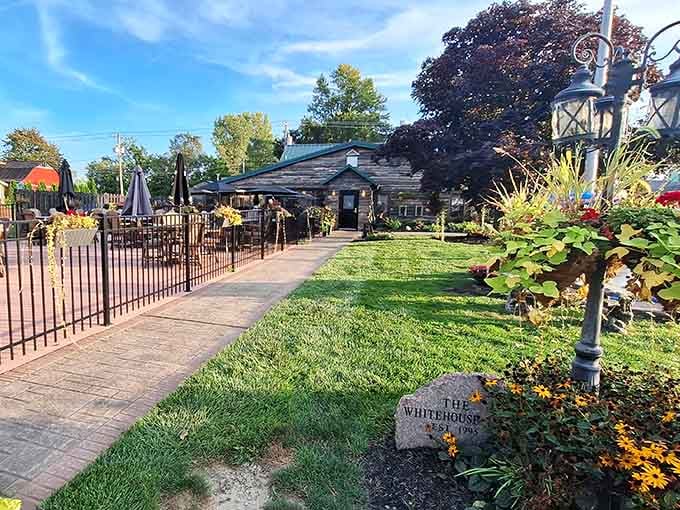 The charming entrance promises good things ahead, with a patio that beckons you to stay awhile.