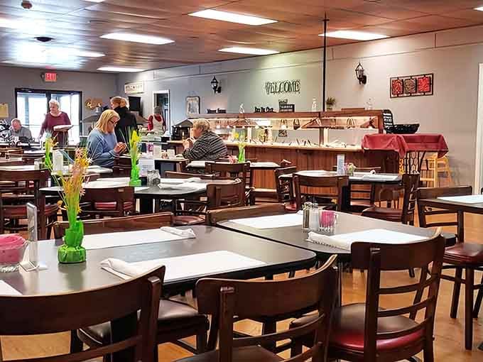 The dining room keeps things simple and welcoming, making every return trip to the buffet feel like a great idea.