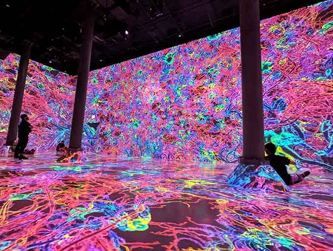 When the walls, floor, and ceiling all decide to throw a neon party without asking permission first.