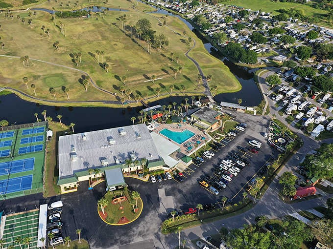 From above, this place looks less like a campground and more like a small city dedicated to vacation.